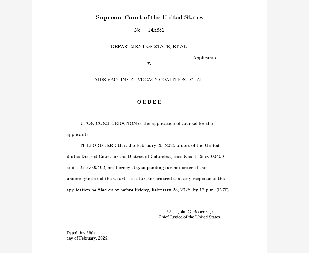 Chief Justice Roberts Temporarily Halts Order Requiring Trump Administration to Resume $2 ...