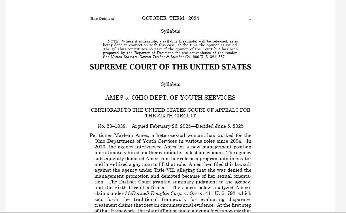 Supreme Court Unanimously Strikes Down Higher Bar for “Reverse Discrimination” Claims - Mahomet ...